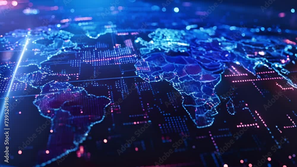 digital map of planet earth with electronic lights global communication ...