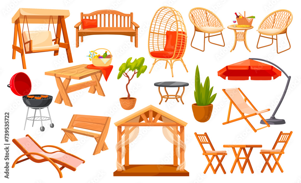 Cartoon outdoor furniture. Living patio exterior isolated elements ...