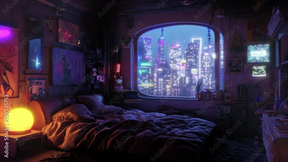 Neon lights inside and outside create a harmonious ambiance in this ...