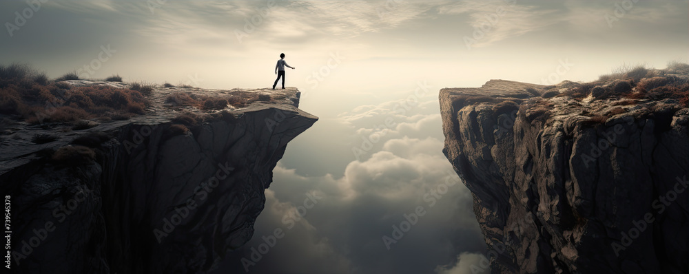Person standing alone on the edge of the high cliff. Mental health for ...