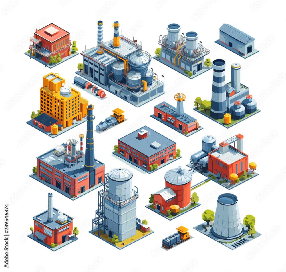 Power plant and substations isometry bundle. Energy production, heavy ...