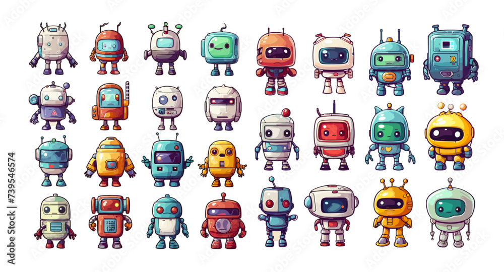 Robots vector cartoon set. Robotics for kids in hand drawn style ...