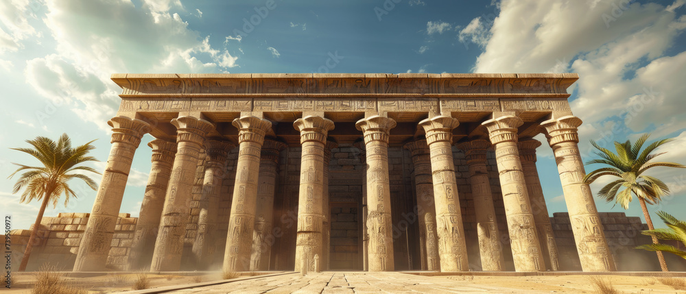 Ancient Egyptian temple, front view of old stone building in Egypt ...