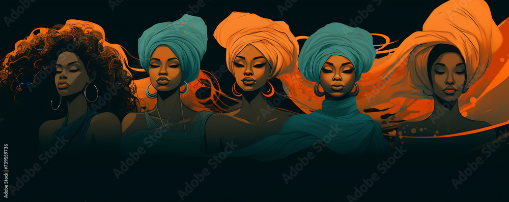 Array of African Queens in Traditional Attire. Black History Month ...