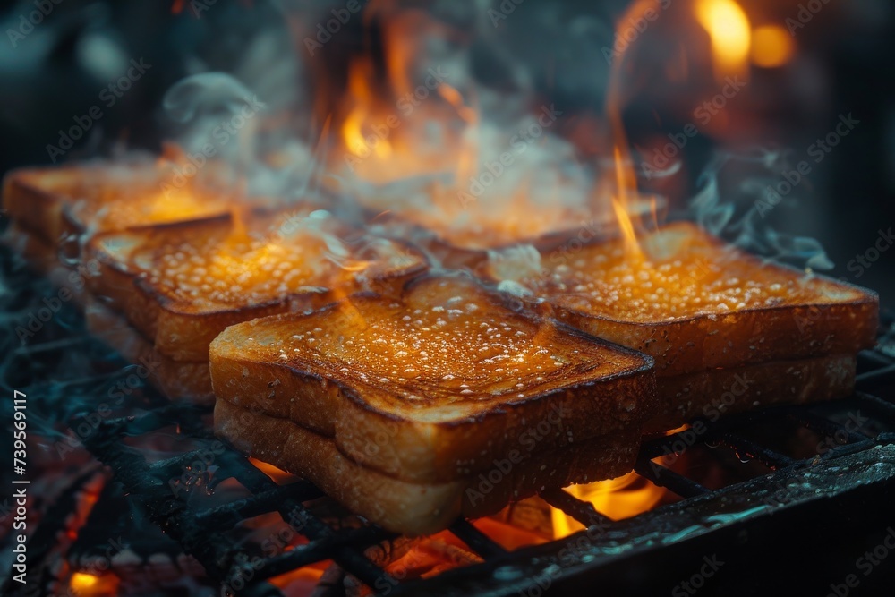 A mouth-watering slice of toast sizzles over the indoor grill, its ...