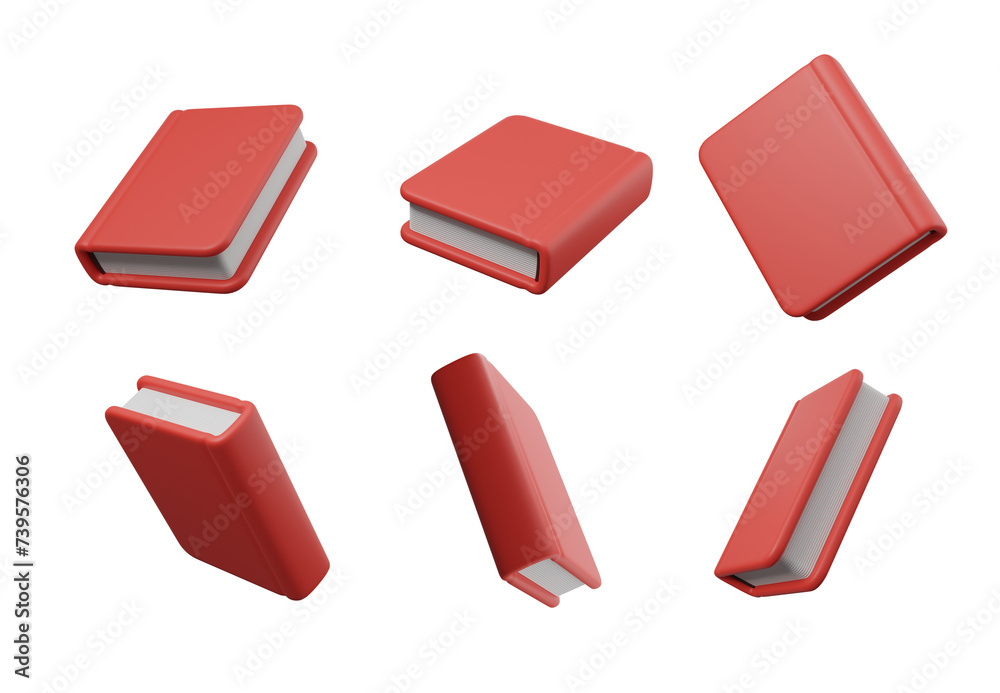 Various perspectives of a red book icon depicted against a transparent ...