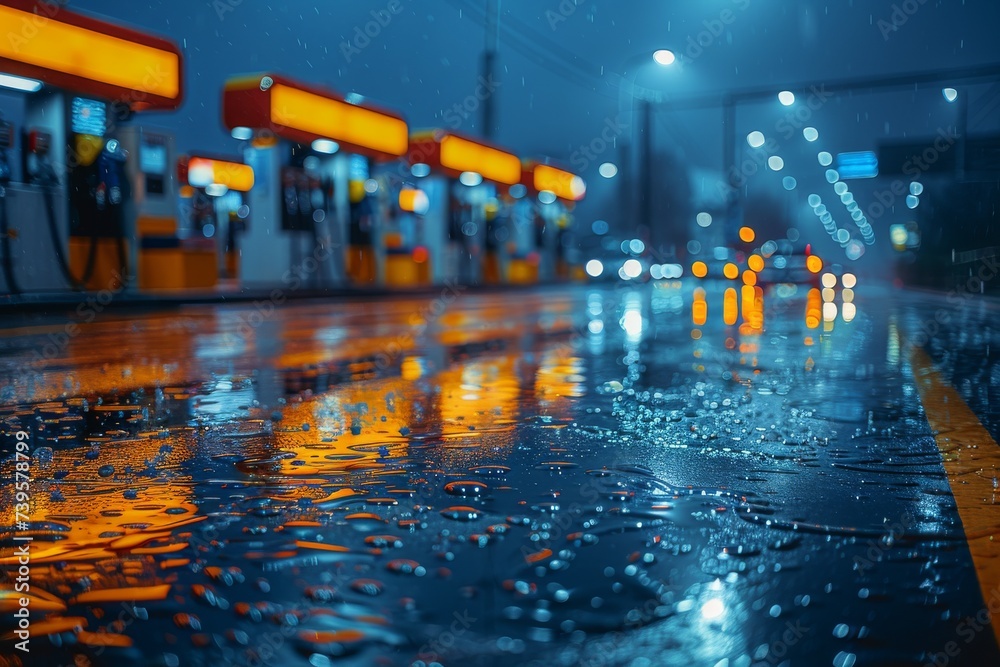 The city's wet streets glisten with the reflection of neon lights, as ...