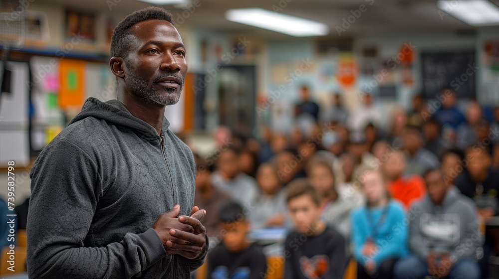 Diverse group of students participating in a classroom discussion ...