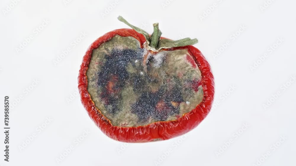 Vidéo Stock Rotting tomato at white background. Rotting and moldy ...
