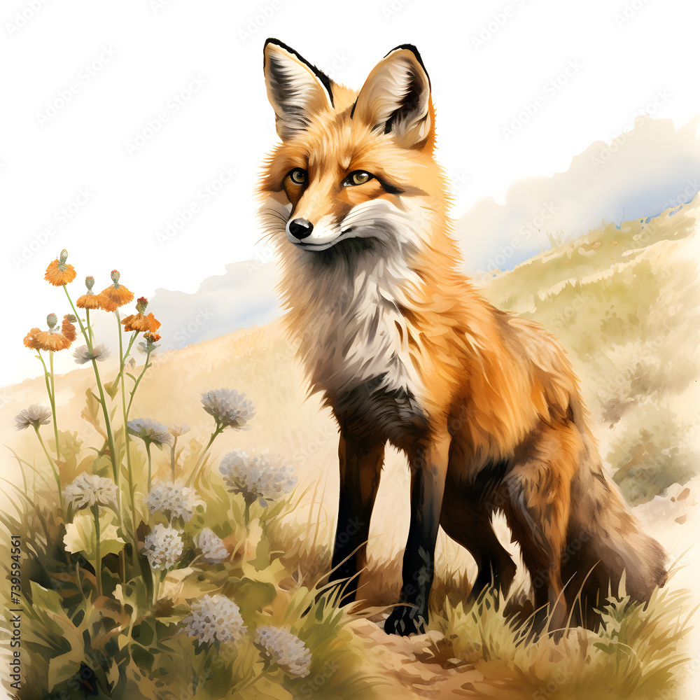 Illustrated fox with whte background, illustrated fox, animal fox ...