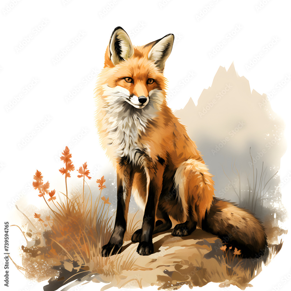 Illustrated fox with whte background, illustrated fox, animal fox ...