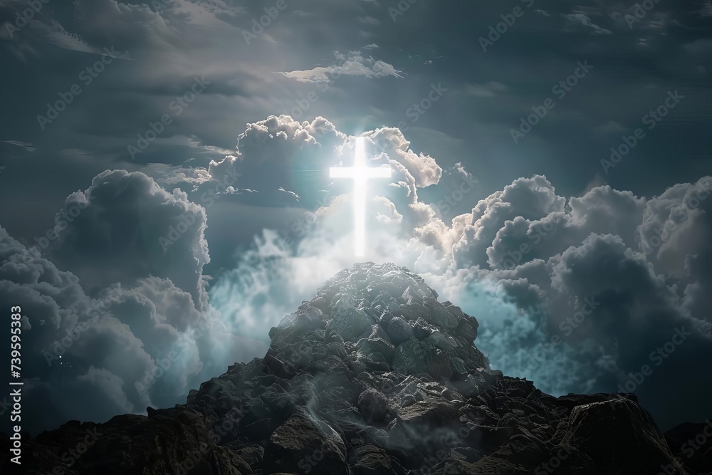 Christian symbolism with a holy cross Light and clouds over golgotha ...