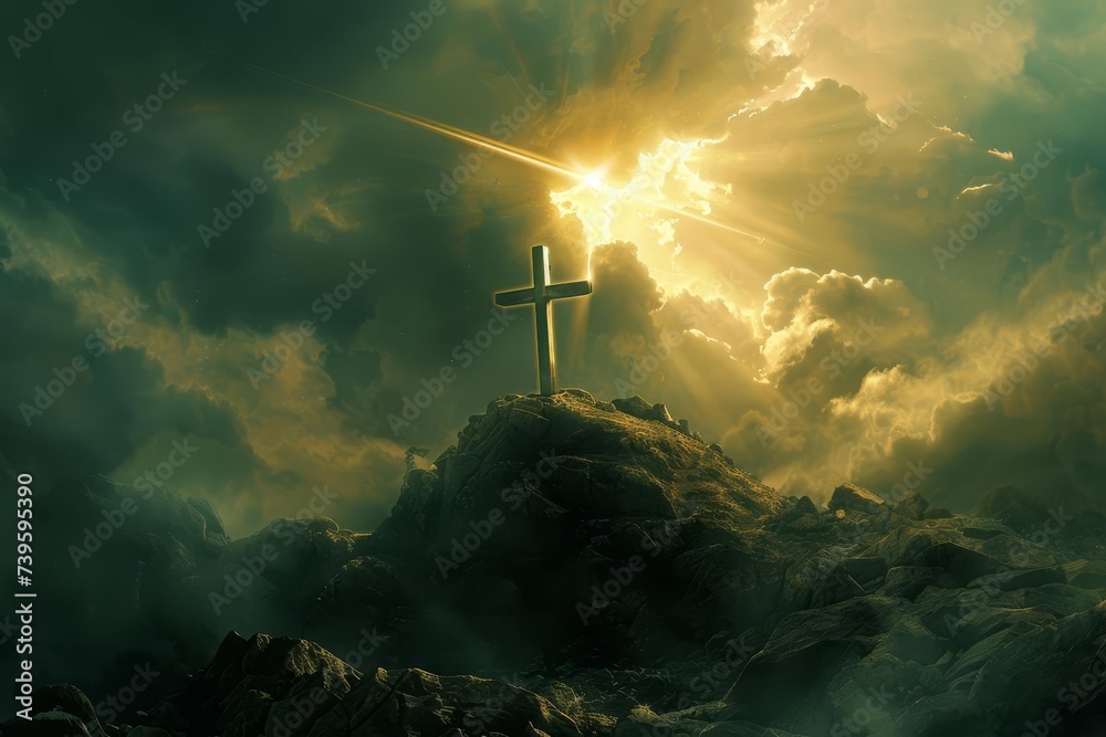 Christian symbolism with a holy cross Light and clouds over golgotha ...