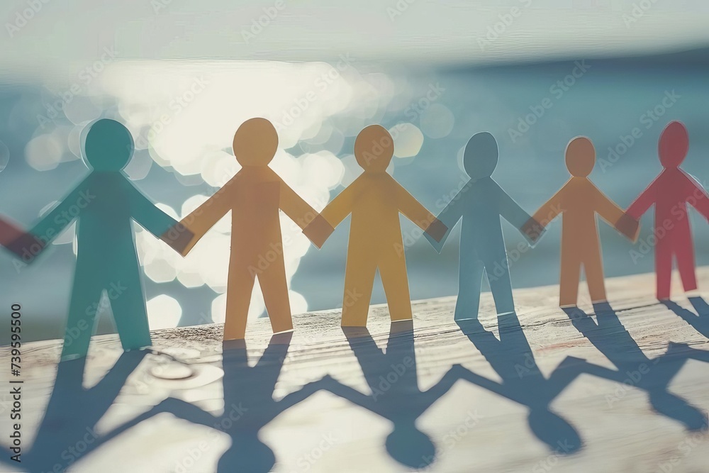 Community unity concept with paper figures holding hands Symbolizing togetherness and support ...