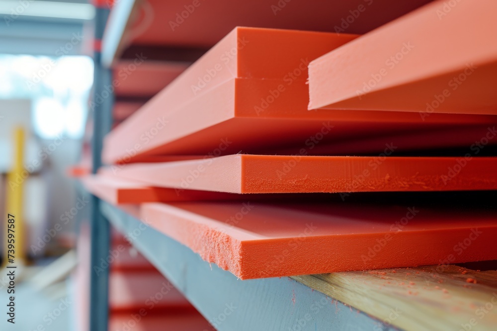 Orange foam sheets on a shelf used as thermal insulation boards Stock ...