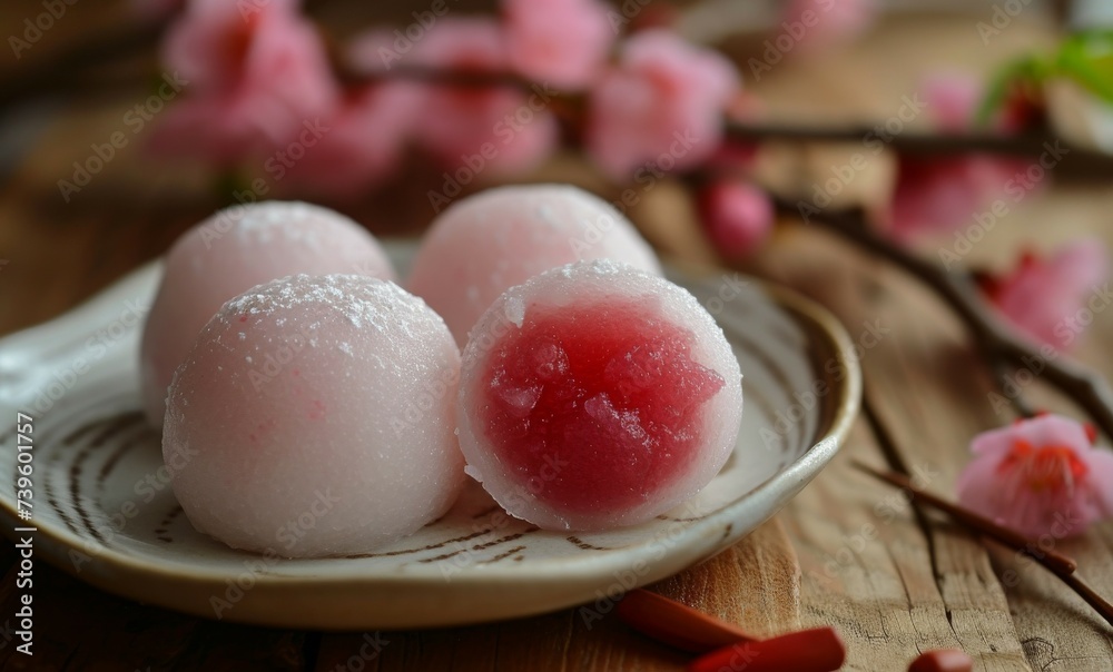 Japanese rice cake Oshiruko filled with adzuki bean paste Stock Photo ...