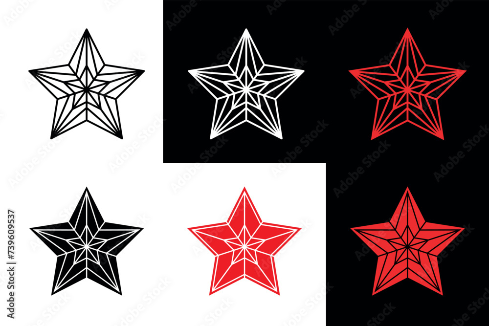 Red star icon. Symbol of the Red Army, military rank on shoulder straps ...