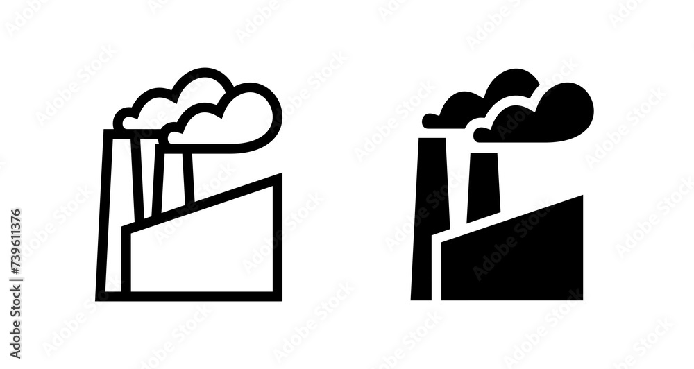 Factory or plant icons set. Pictogram of an industrial facility or ...