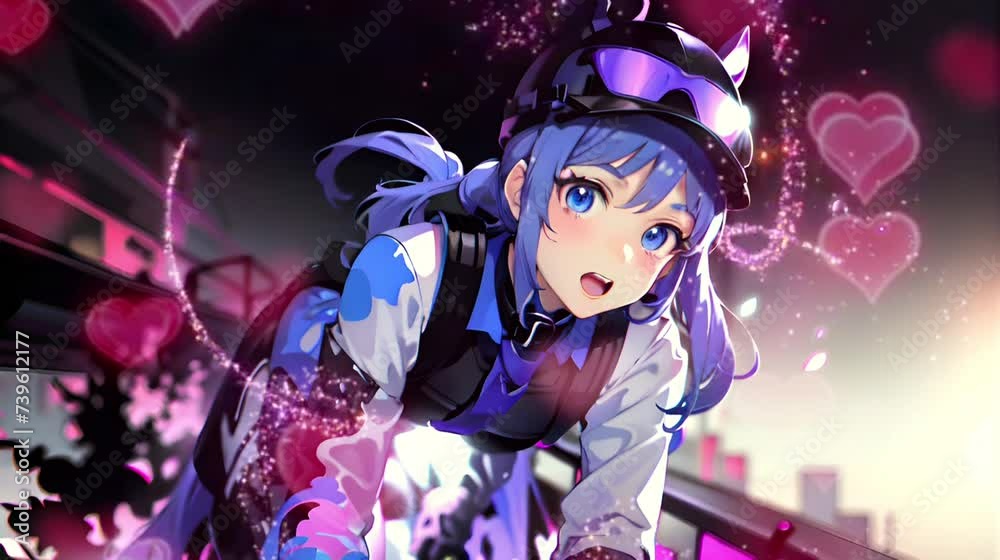 anime girl with,purple hair, a charming and enchanting,Amidst the ...