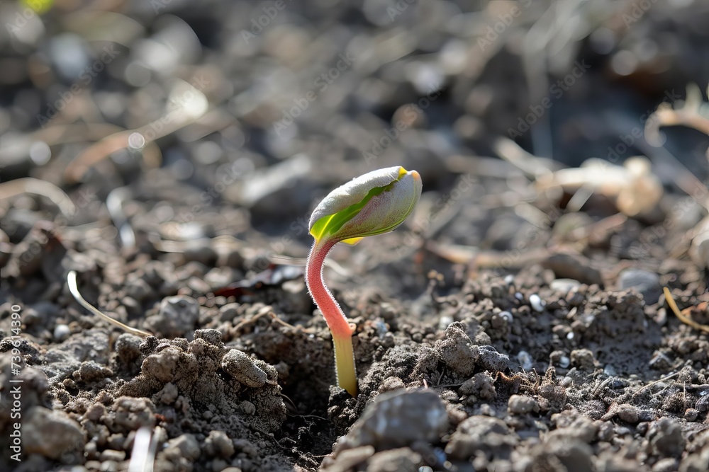 The first stages of plant growth depicted through the emergence of a ...