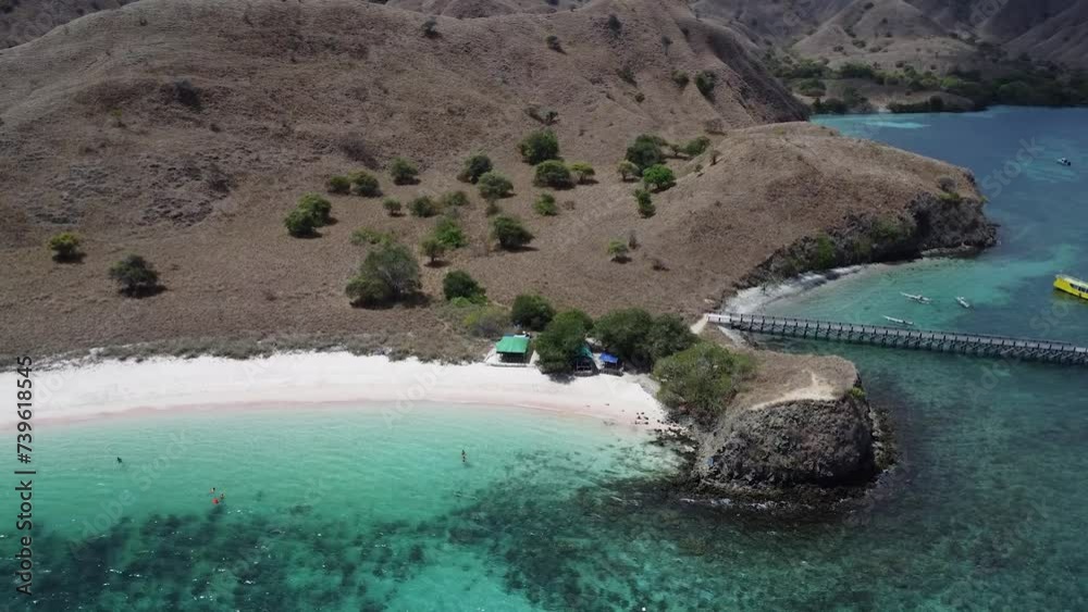 View from above. Pink beach tourist destination in Labuan Bajo, Lombok ...