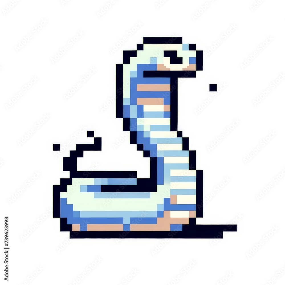 Pixel art of a king cobra with a white background, in the style of ...