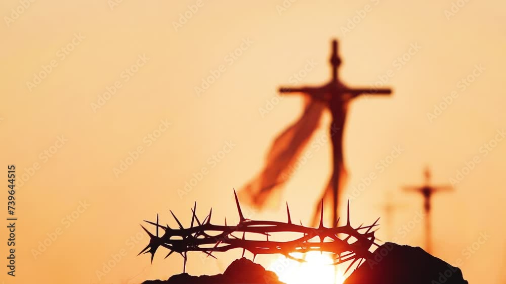 The cross and crown of thorns symbolizing the passion, sacrifice and ...