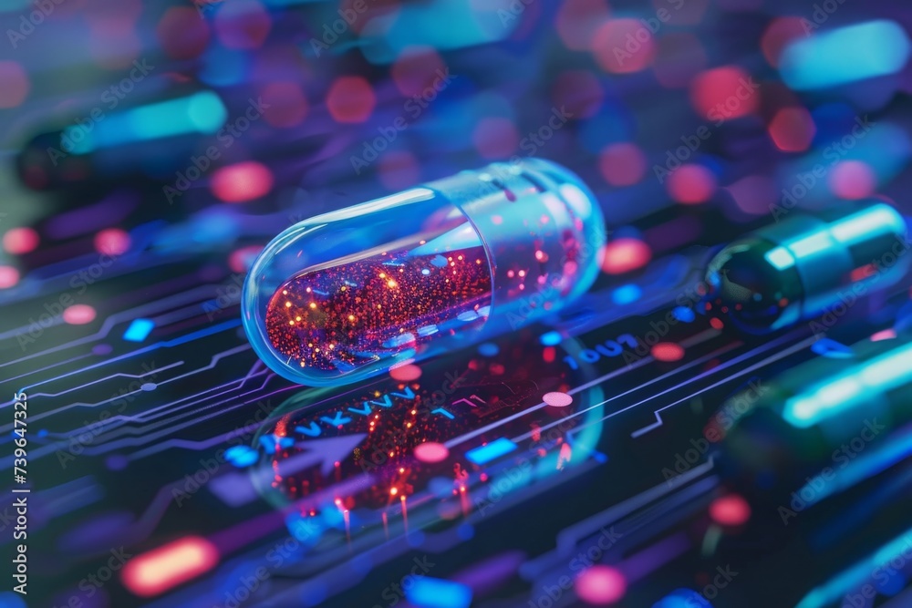 Futuristic concept of a digital pill, illustrating the intersection of ...