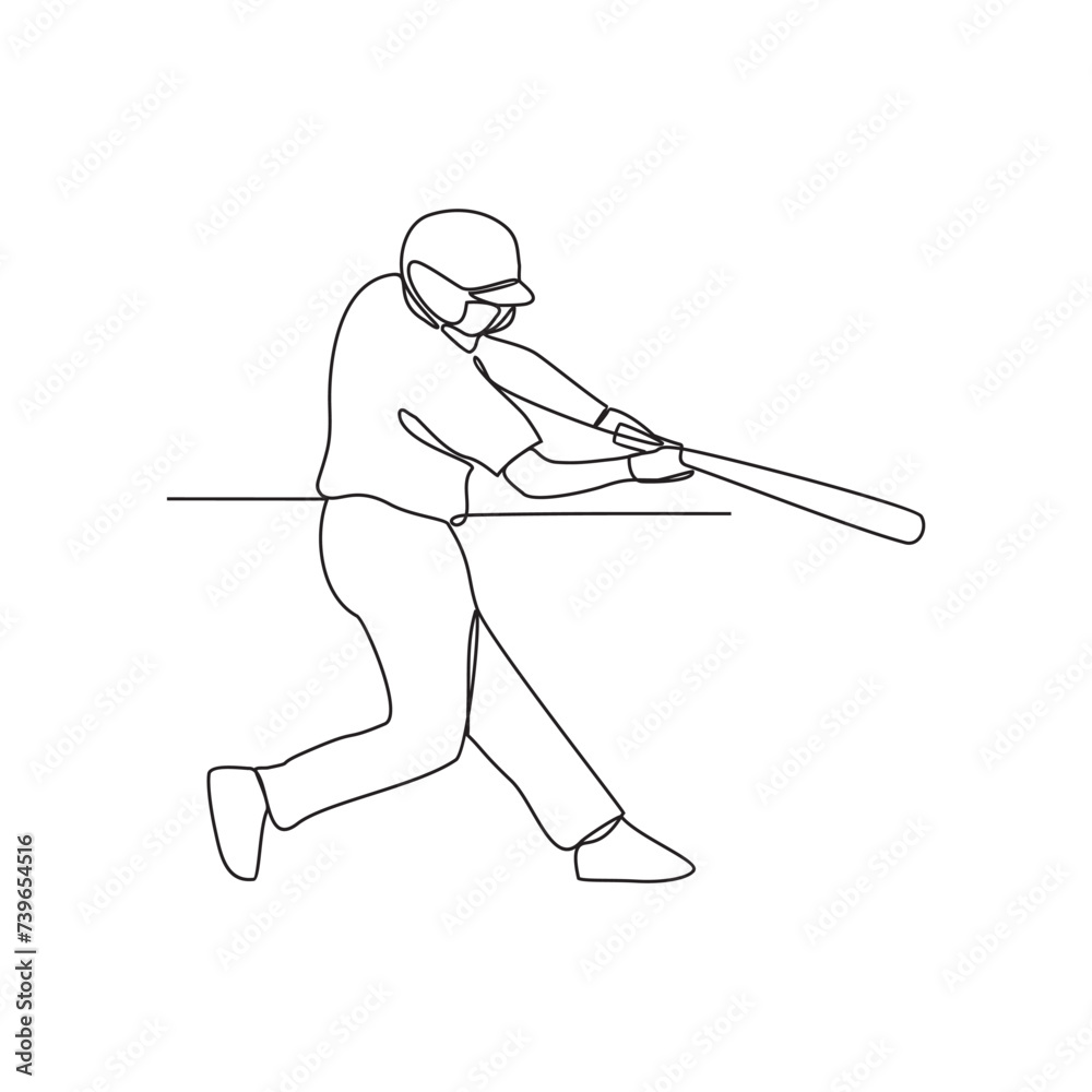 One continuous line drawing of Baseball player vector illustration ...