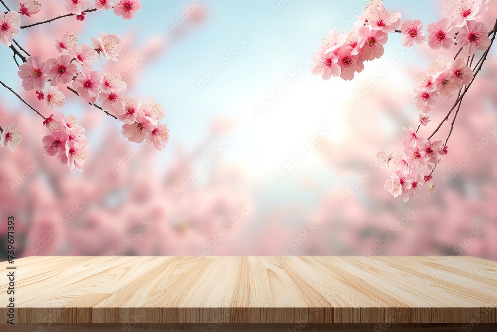 product exhibition stage hazy spring cherry blossom scene, for product ...