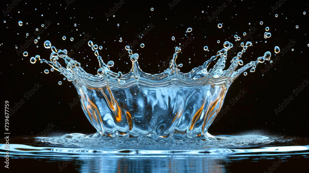 In a dynamic explosion, a water splash emanates from a thrown stone ...