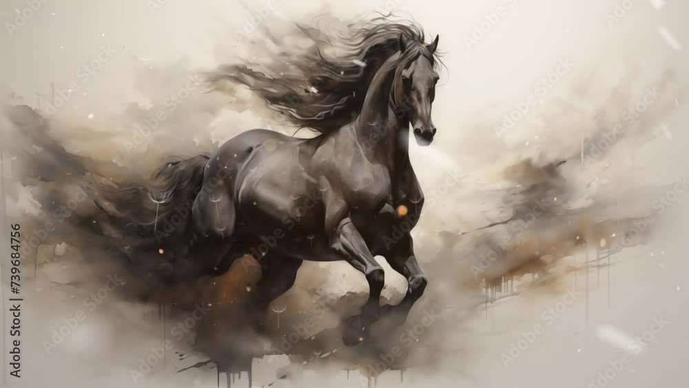wild stallion portrayed in smoky tendrils abstract. elegant smoky black ...