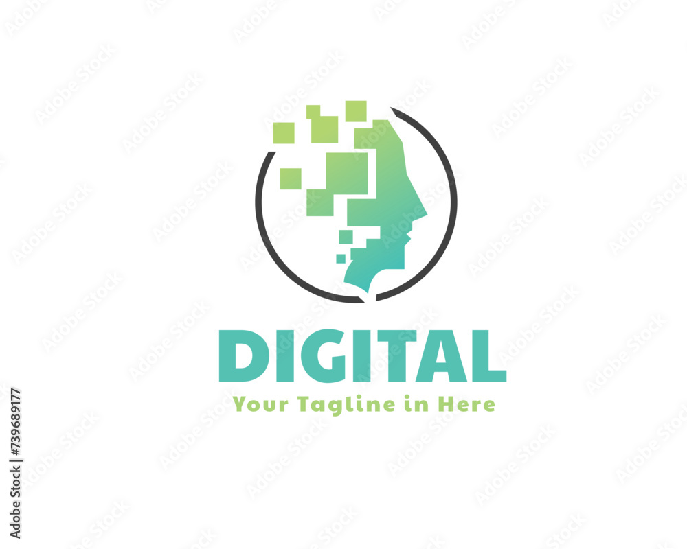 digital human face merge from pixel art logo icon symbol design ...