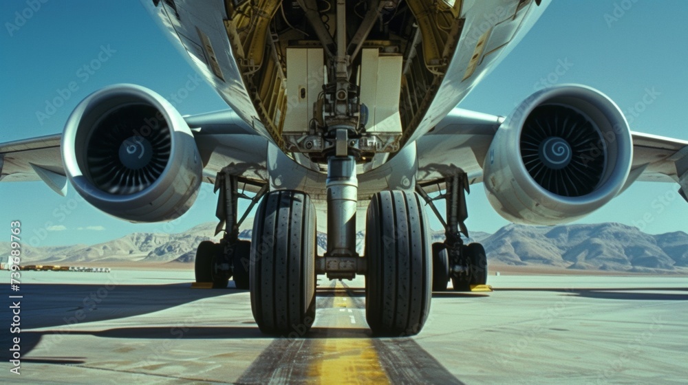 The front landing gear of a massive cargo plane lifts off the ground ...