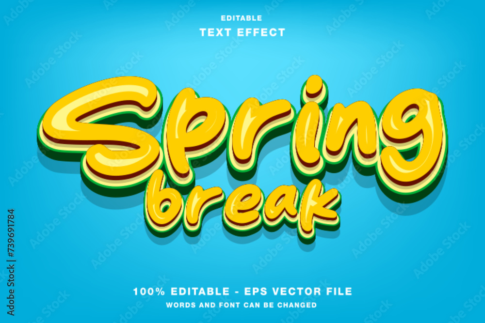 Spring Break Cartoon Editable Text Effect Template Style Premium Vector ...