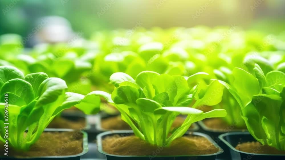Rows of healthy, green lettuce sprouting from nutrientrich aeroponic ...