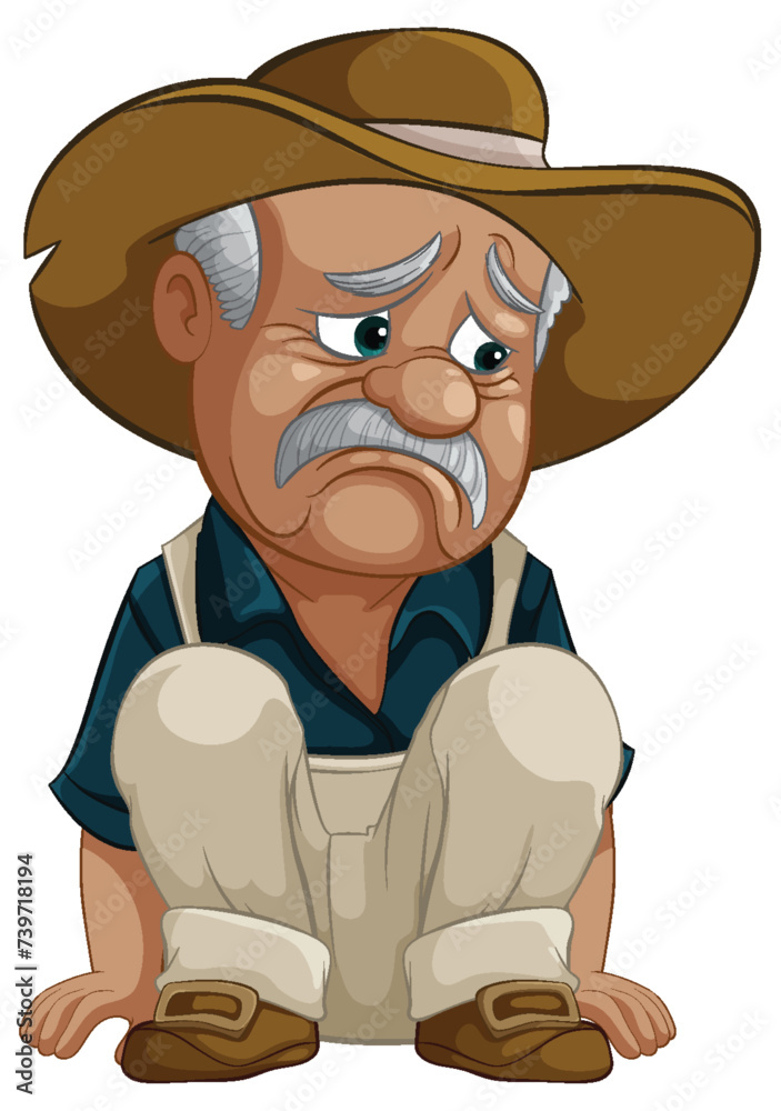 Cartoon of a sad cowboy sitting down, looking pensive. Stock Vector ...