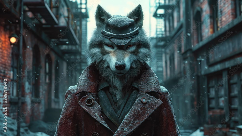 Sophisticated wolf prowls urban streets in tailored splendor ...