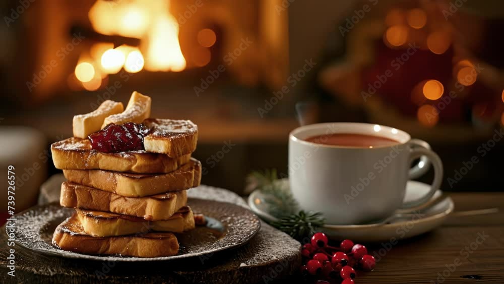 A stack of golden brown toast with fun animal outs served with a side ...