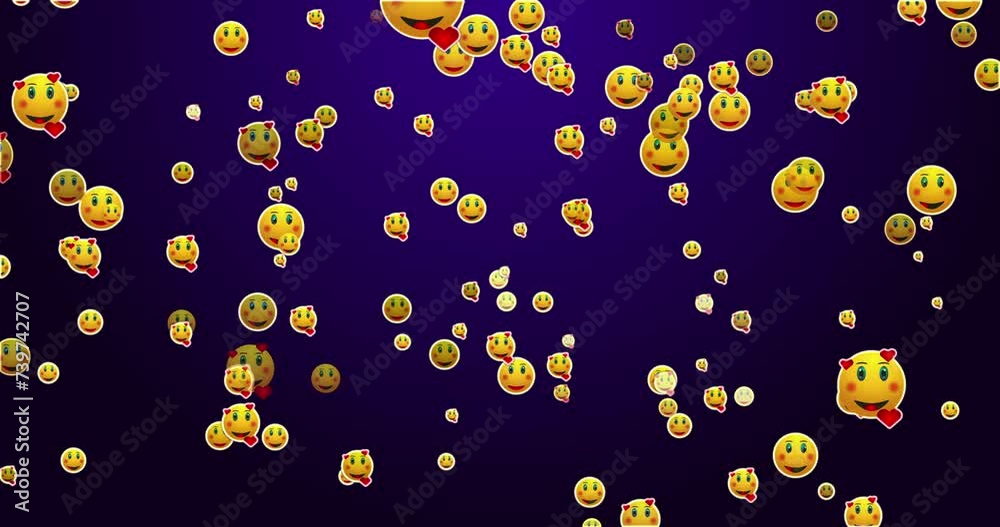 4K growing falling emojis and icons background with particle animation ...