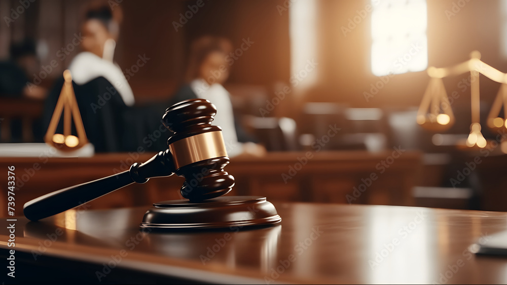 In a courtroom, a judge is delivering a verdict. After the verdict, the ...