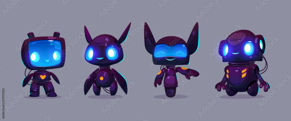 Set of robot mascots isolated on background. Vector cartoon ...