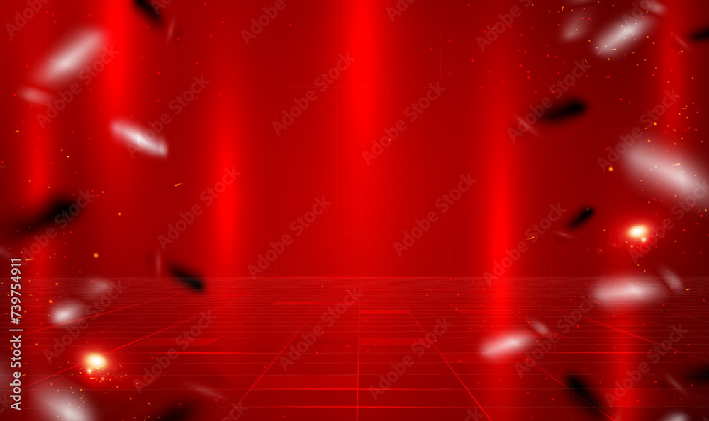 Abstract futuristic background of red empty stage with light effect and ...