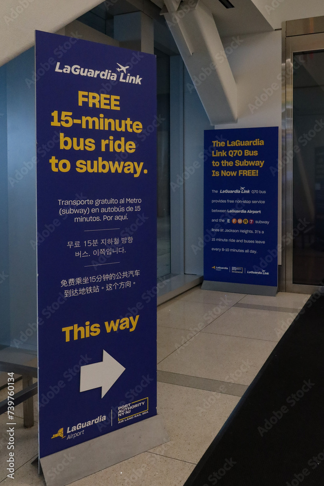 LaGuardia Link bus service to the LGA Airport sign in New York, USA ...