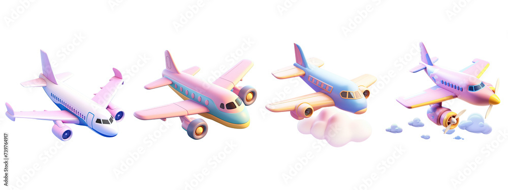 Airplane set isolated on transparent png background. colorful cutout ...