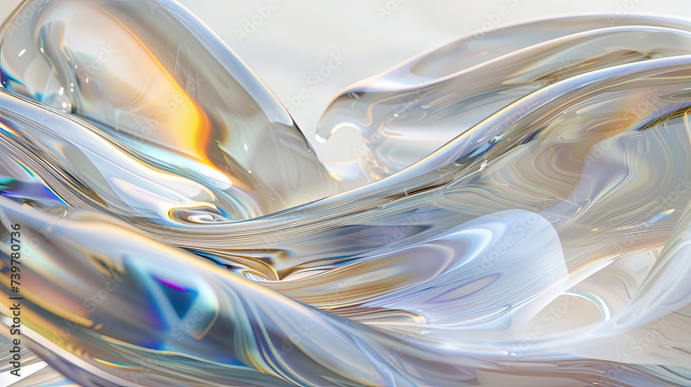 glass floating flat organic forms, shapeless, close-up ribbed plastic ...