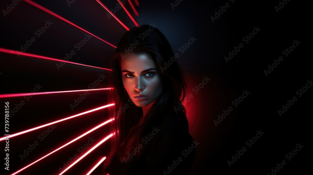 Woman in red neon background. Modern nightclub party, aesthetic concept ...