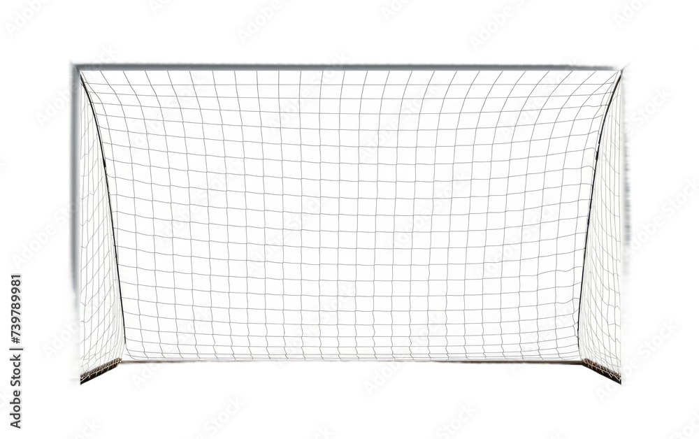 A photograph showing a soccer goal, standing alone against a plain ...