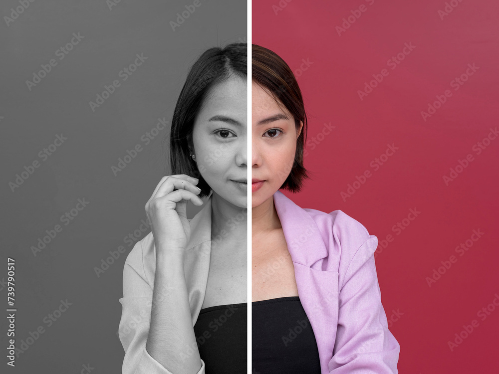 Difference between grayscale and full color photos. Split image ...