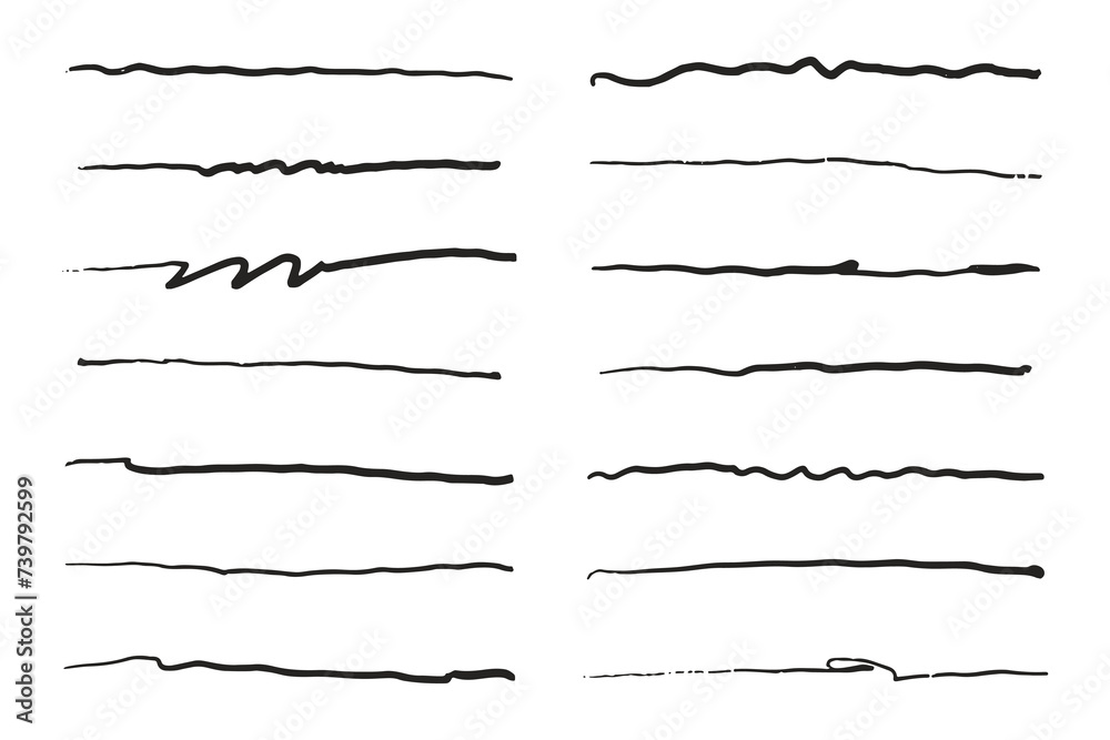 Hand drawn pen underline vector set. Marker line stroke, brush sketch ...